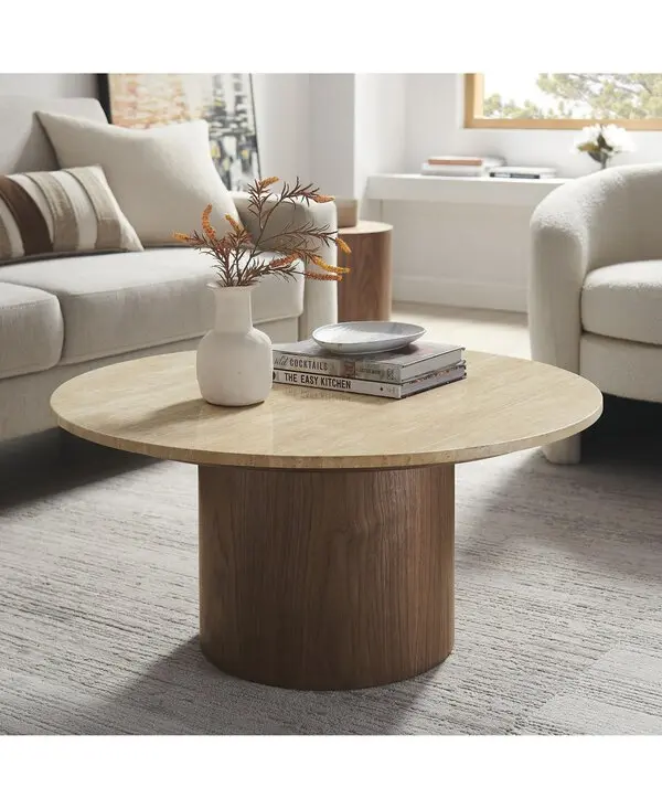 MODWAY Kioni Round Travertine Coffee Table