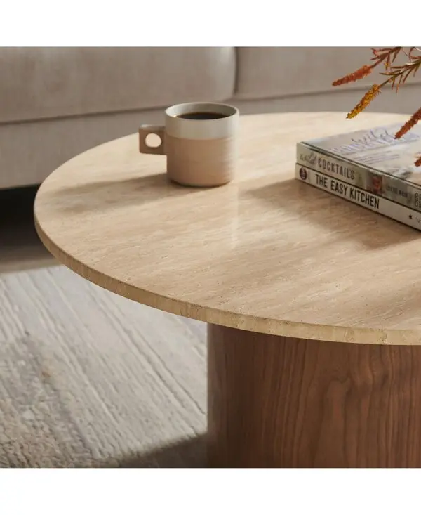 MODWAY Kioni Round Travertine Coffee Table