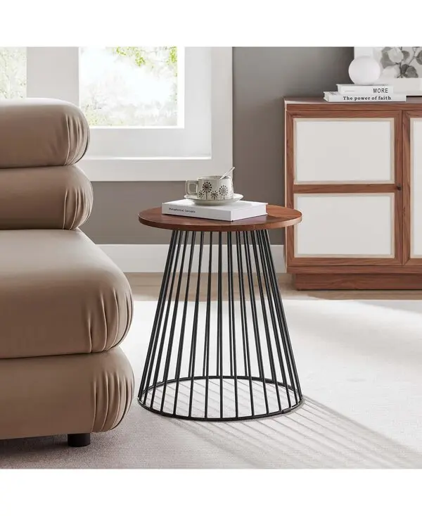 MODWAY Valeo Round Wood And Metal Side Table