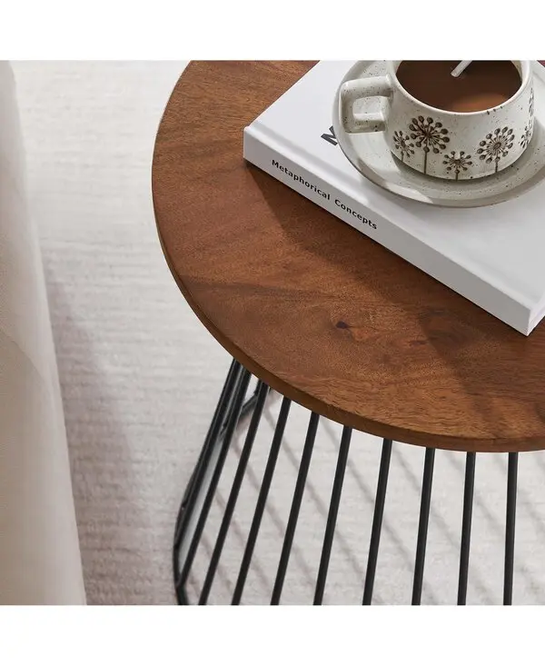 MODWAY Valeo Round Wood And Metal Side Table