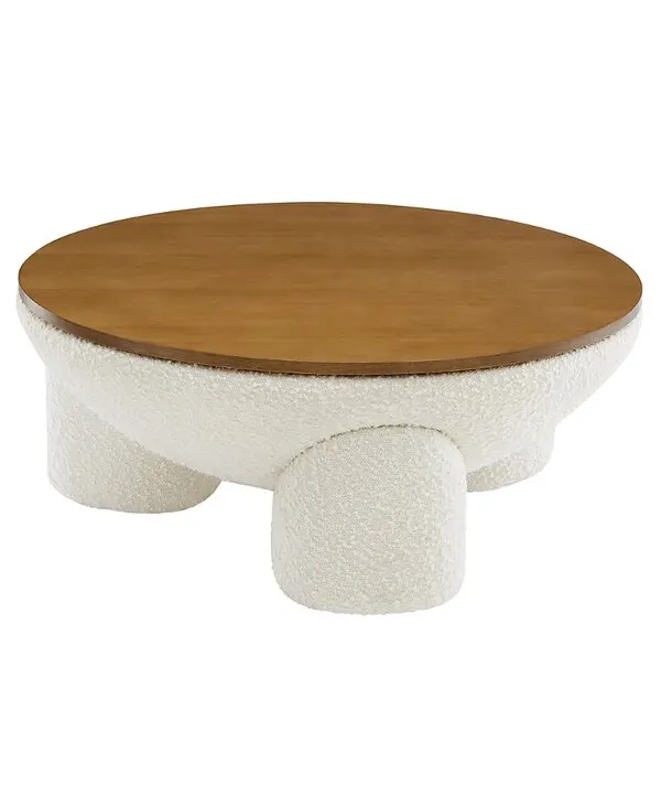 MODWAY Tridome Round Boucle Upholstered Storage Coffee Table - Natural Ivory