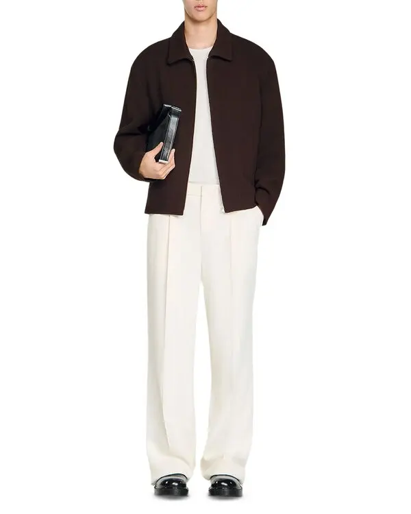 Sandro Crepe Waffled Zipper Jacket - Chocolate