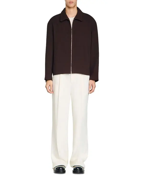 Sandro Crepe Waffled Zipper Jacket - Chocolate