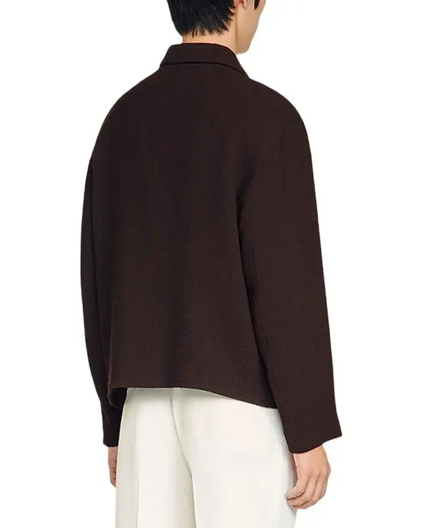 Sandro Crepe Waffled Zipper Jacket - Chocolate