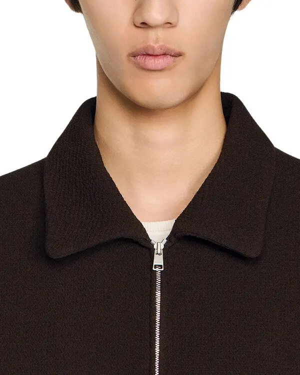 Sandro Crepe Waffled Zipper Jacket - Chocolate