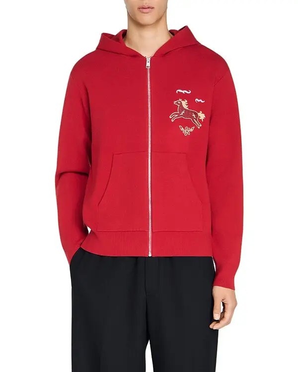 Sandro Horse Print Zip Up Hoodie