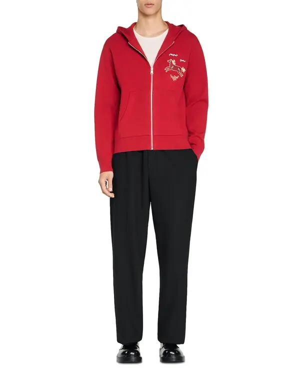 Sandro Horse Print Zip Up Hoodie