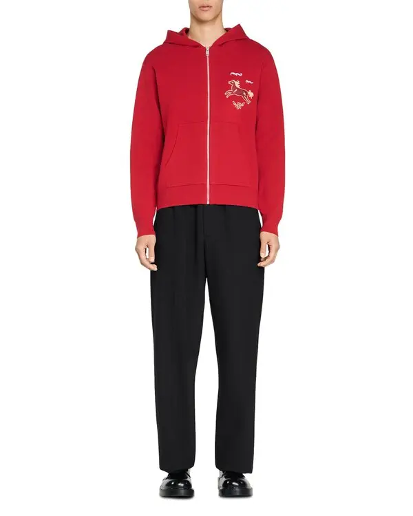 Sandro Horse Print Zip Up Hoodie