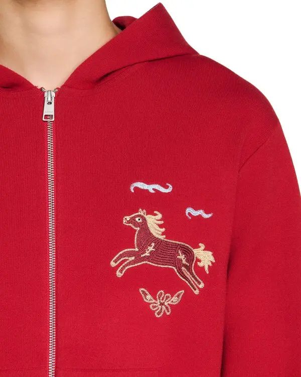 Sandro Horse Print Zip Up Hoodie