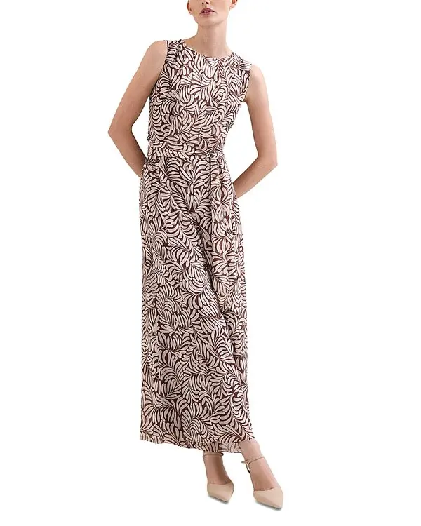 PHASE EIGHT Janine Leaf Print Jumpsuit - Latte