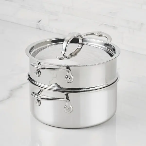 HESTAN Probond Luxe 3-qt. Polished Professional Clad Stainless Steel Soup Pot And Steamer Insert Set - Silver