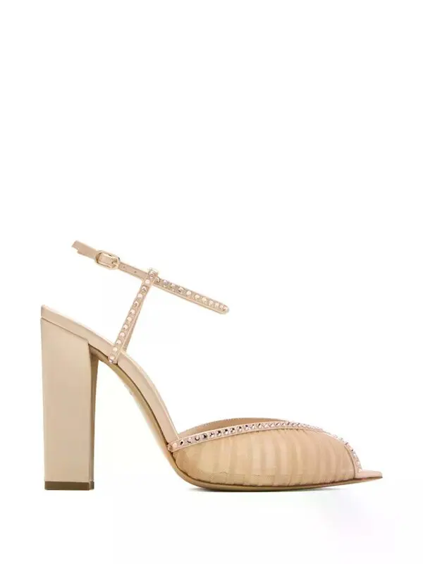 ANDREA WAZEN Katy Embellished Block-heel Sandals - Neutrals