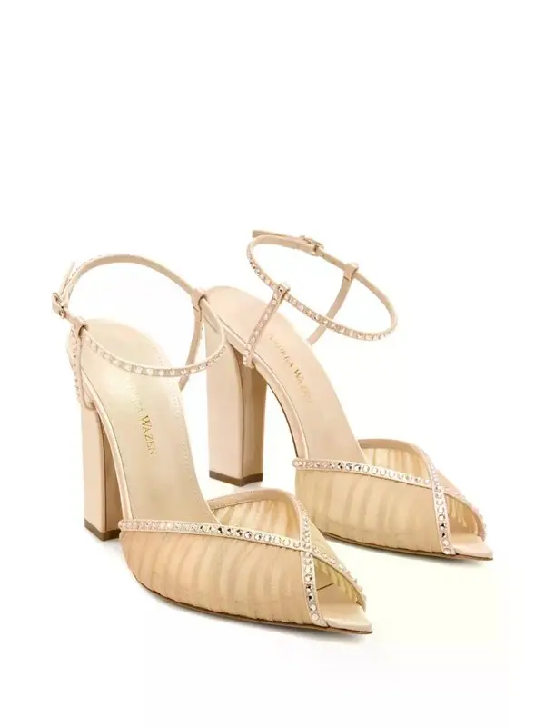 ANDREA WAZEN Katy Embellished Block-heel Sandals - Neutrals