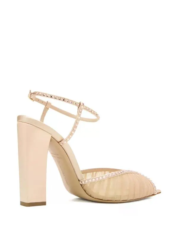 ANDREA WAZEN Katy Embellished Block-heel Sandals - Neutrals