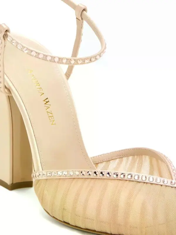 ANDREA WAZEN Katy Embellished Block-heel Sandals - Neutrals