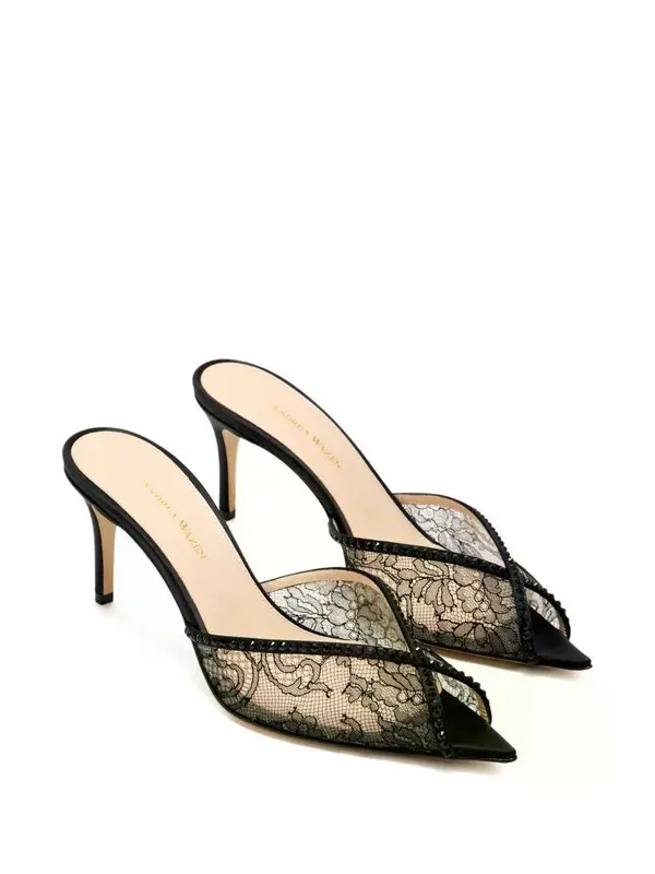 ANDREA WAZEN Katy Lace Beaded Mules - White