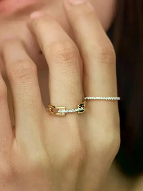 Monica Vinader 18k Vermeil And Silver Link Diamond Ring - Gold