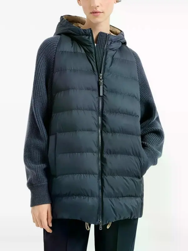 Brunello Cucinelli Hooded Knit-sleeve Jacket - Blue