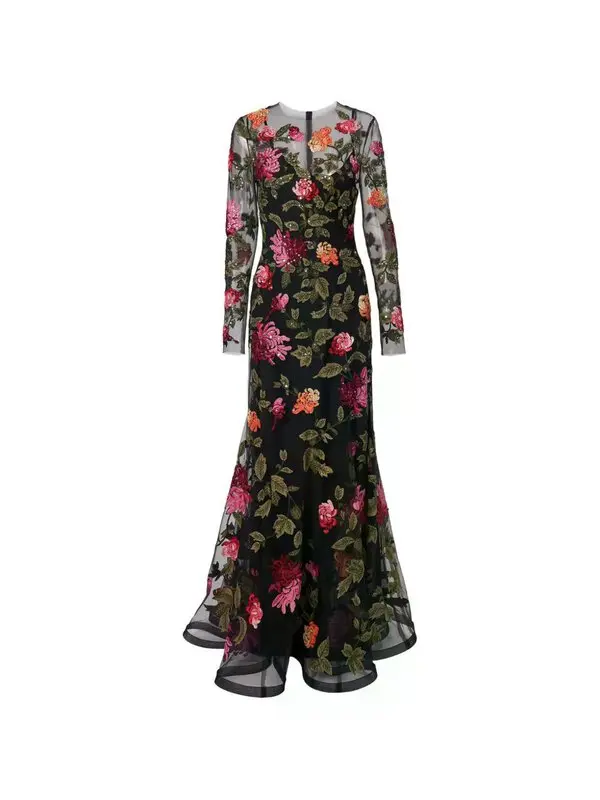 Carolina Herrera Floral-embroidered Maxi Dress