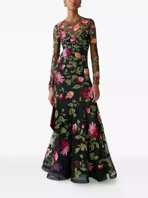 Carolina Herrera Floral-embroidered Maxi Dress
