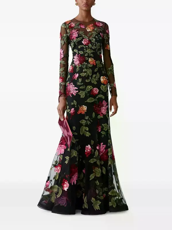Carolina Herrera Floral-embroidered Maxi Dress