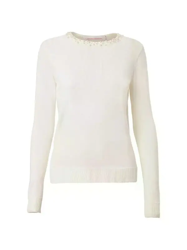Carolina Herrera Pearl-embroidered Long-sleeve Sweater - White