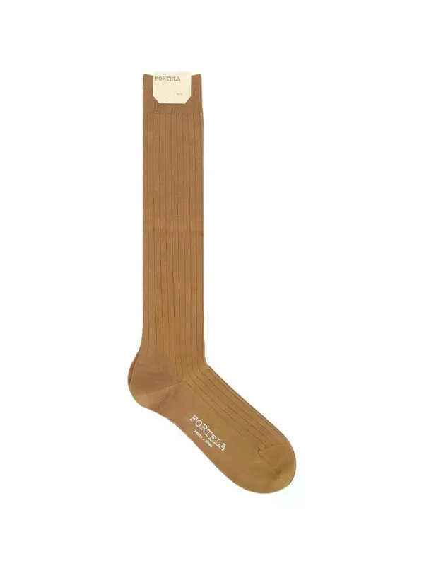 FORTELA Ribbed Knee-high Socks - Brown