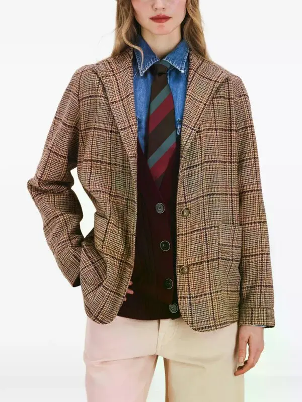 FORTELA Checked Single-breasted Blazer - Brown