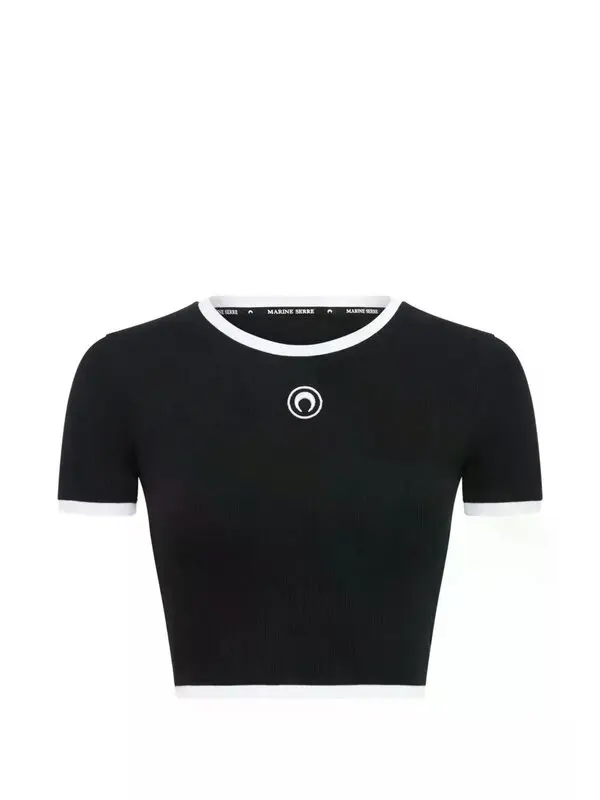 MARINE SERRE Moon-logo Crop Top - Black
