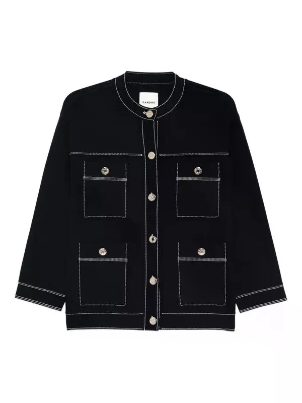 Sandro Contrast Stitch Cardigan - Blue