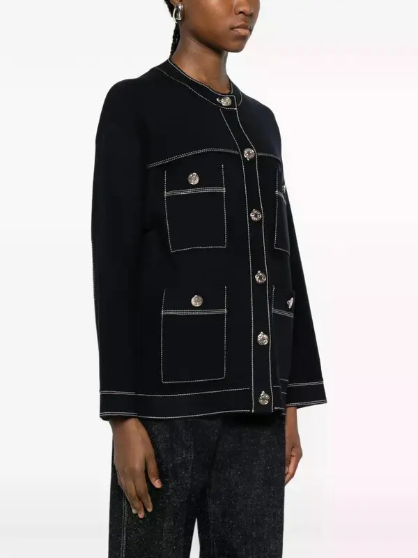 Sandro Contrast Stitch Cardigan - Blue