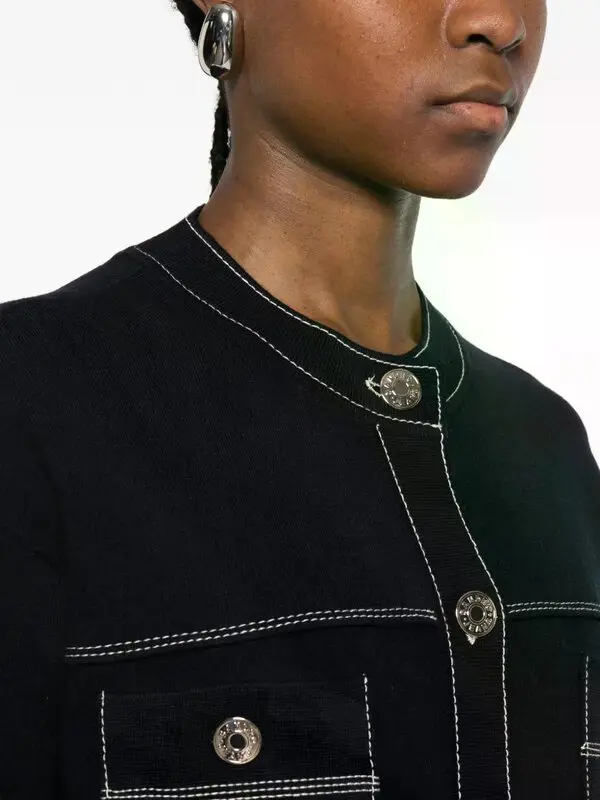 Sandro Contrast Stitch Cardigan - Blue