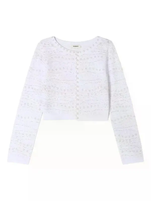 Sandro Embellished Cropped Cardigan - White