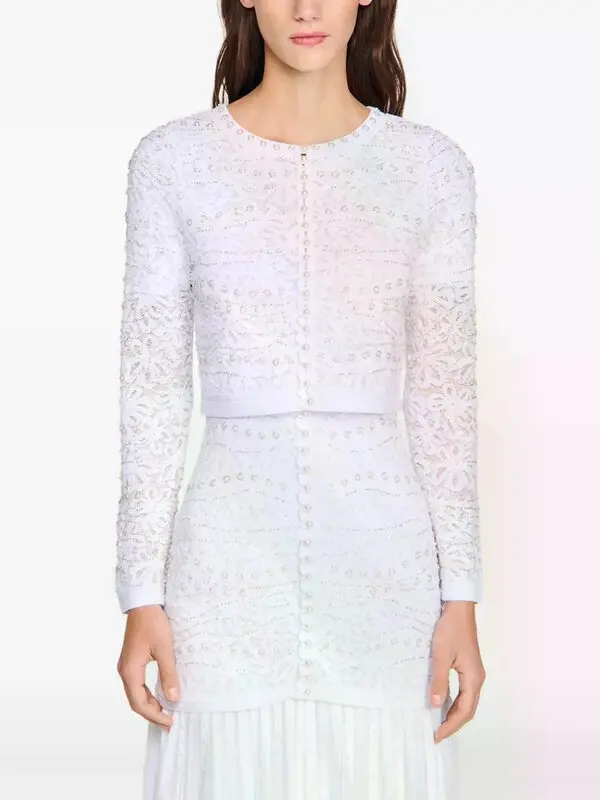 Sandro Embellished Cropped Cardigan - White