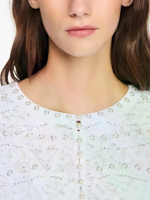 Sandro Embellished Cropped Cardigan - White