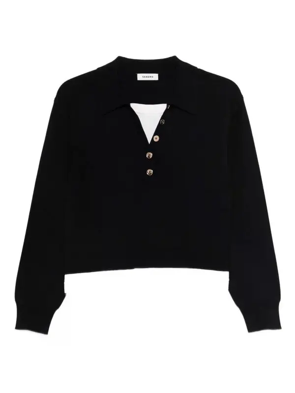Sandro Polo Collar Button-embellished Sweater - Blue