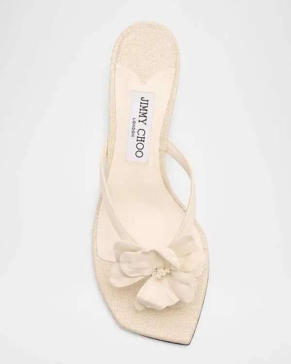 JIMMY CHOO 70mm Freja Flower Leather Sandals - Latte