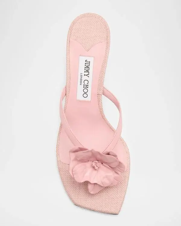 JIMMY CHOO 70mm Freja Flower Leather Sandals - Rose