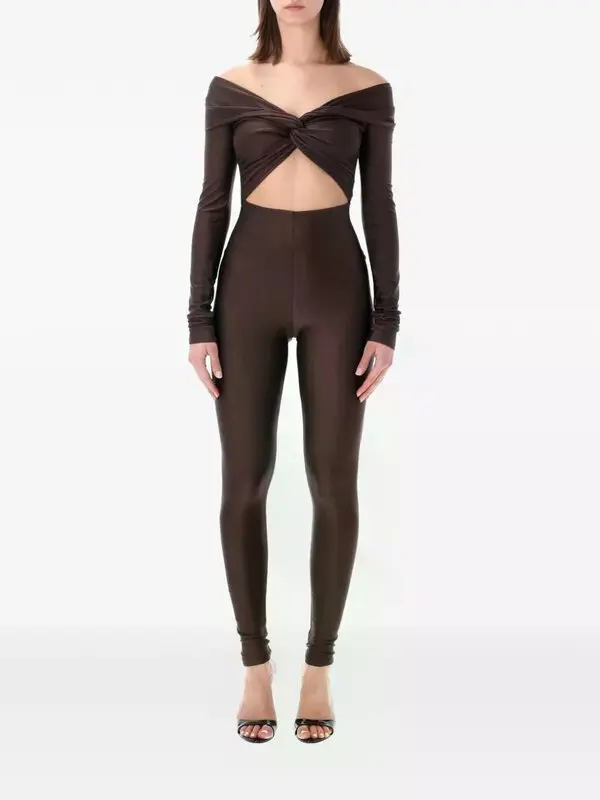 Andamane Off-shoulder Twist Jumpsuit - Brown