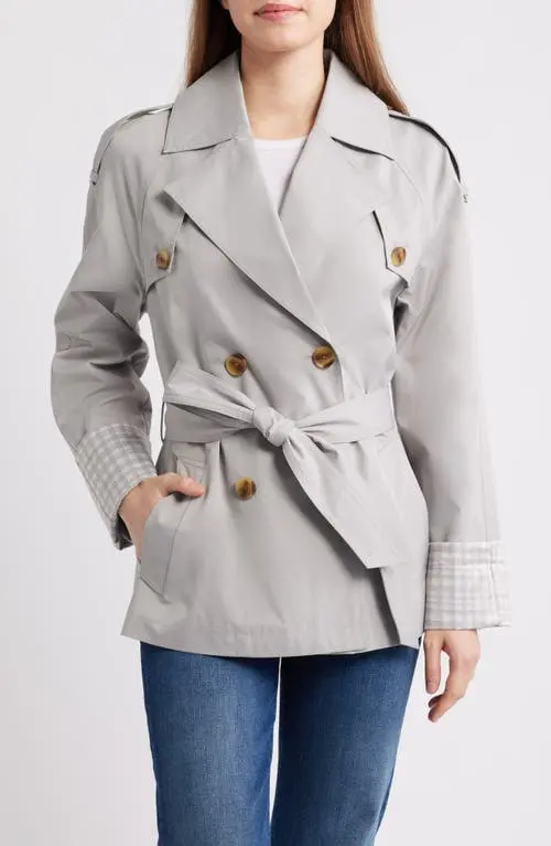 Bcbgmaxazria Water Resistant Gingham Cuff Double Breasted Trench Coat - Stone