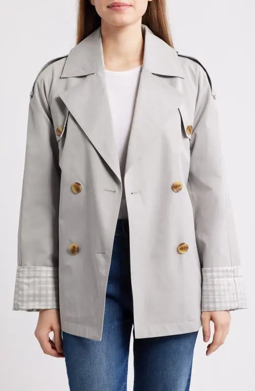 Bcbgmaxazria Water Resistant Gingham Cuff Double Breasted Trench Coat - Stone