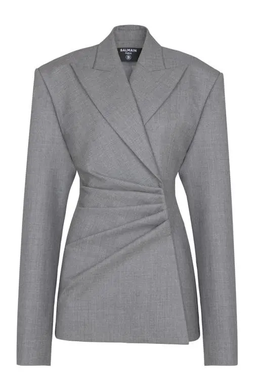 Balmain Draped Wool Jacket Dress