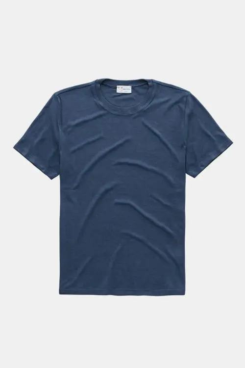 WOLF VS. GOAT (WVG) Heavyweight Viscose Interlock Short Sleeve Crewneck - Navy