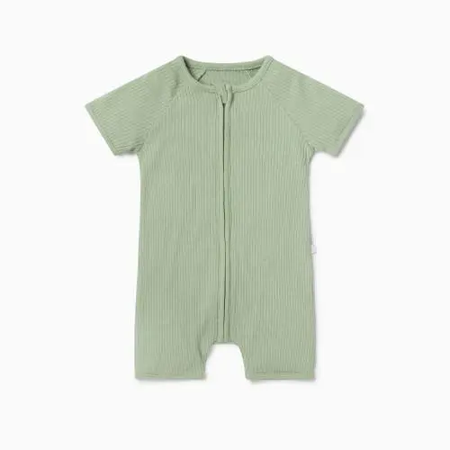 MORI Ribbed Summer Zip-up Sleepsuit - Sage