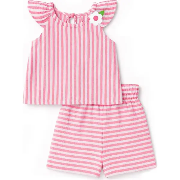 FLORENCE EISEMAN Stripe Gauze Top And Shorts Set