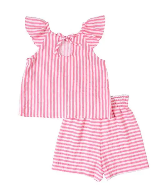 FLORENCE EISEMAN Stripe Gauze Top And Shorts Set