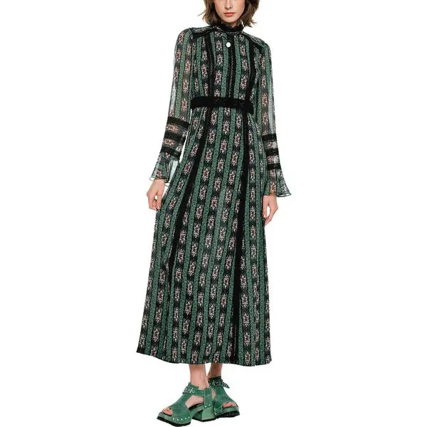 Anna Sui Maxi Dress With Lace Trim And Stripe Print