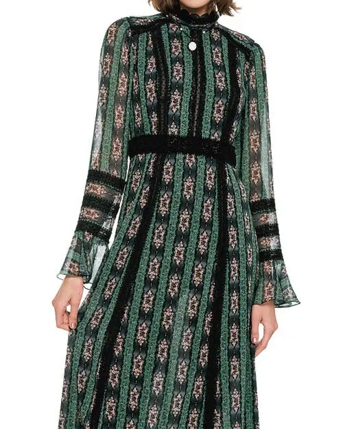 Anna Sui Maxi Dress With Lace Trim And Stripe Print
