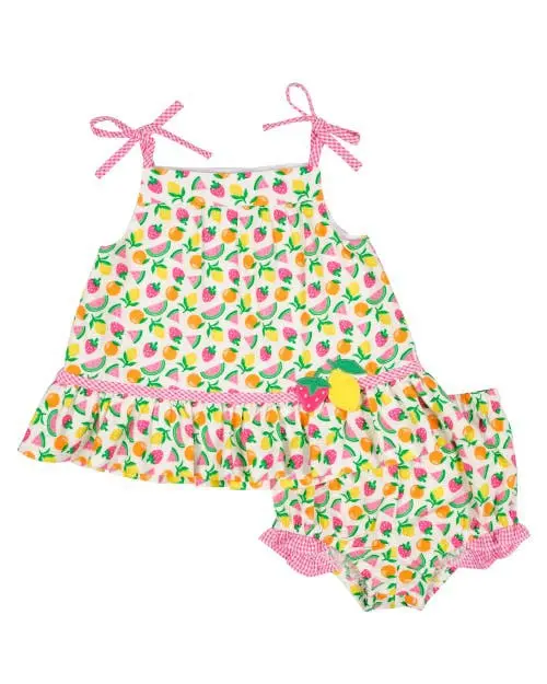 FLORENCE EISEMAN Printed Seersucker Dress And Bloomer Set - White/multi