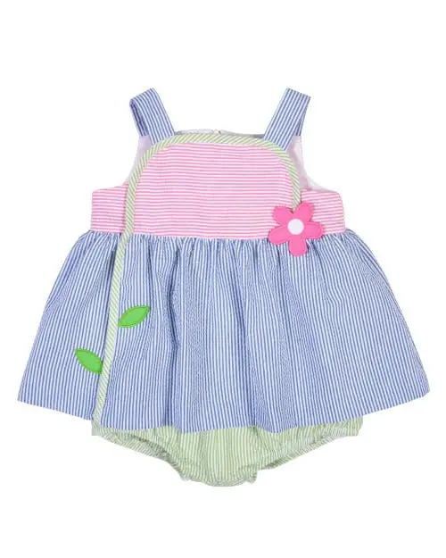 FLORENCE EISEMAN Seersucker Romper With Applique Flower - Multi